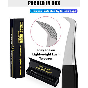 My Lash Tools Fiber Tip Lash Tweezers for Eyelash Extensions Pro Lash Tech Tweezer for Volume Lashes Stainless Steel Mink Lashes Fan Making Mega Volume Boot Lashing Tweezers (Black)