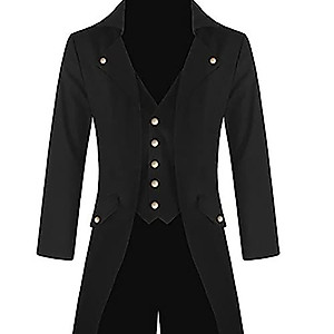 JDHUFEI Mens Gothic Costume Vintage Halloween Coat Long Sleeve Button Down Tailcoat Lapel Medieval Ball Gown Cosplay Clothes