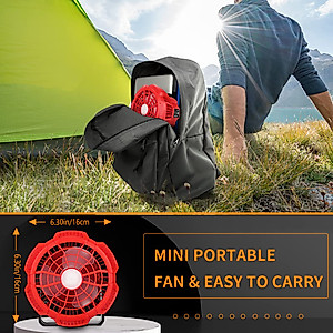 Hiesuan for Milwaukee 18v Fan Portable Camping Fan with Lantern, Remote, 3 Speed Brightness, 4H Timer, Hook Rechargeable Cordless Jobsite Small Personal Fan for Milwaukee 18V M18 Li-Ion Battery