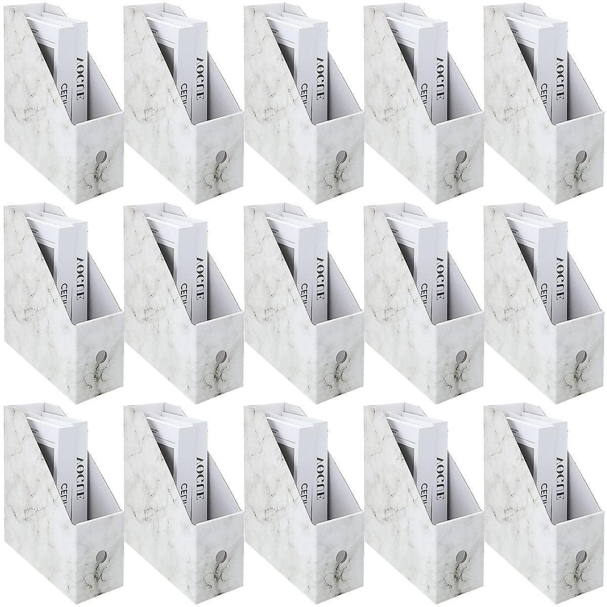15 Packs Marble Magazine File Holder Bulk Collapsible Magazine Folder Organizer Desktop File Holder Storage Box Cardboard File Rack Book Bins with Labels for A4 Size Document Home School Office Favors