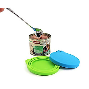 Comtim Pet Food Can Lids, Silicone Can Lids Covers for Dog and Cat Food, Universal Size Fits All Standard Size Dog and Cat Can Tops (3 Pack & Spoon, Multi-Colored)