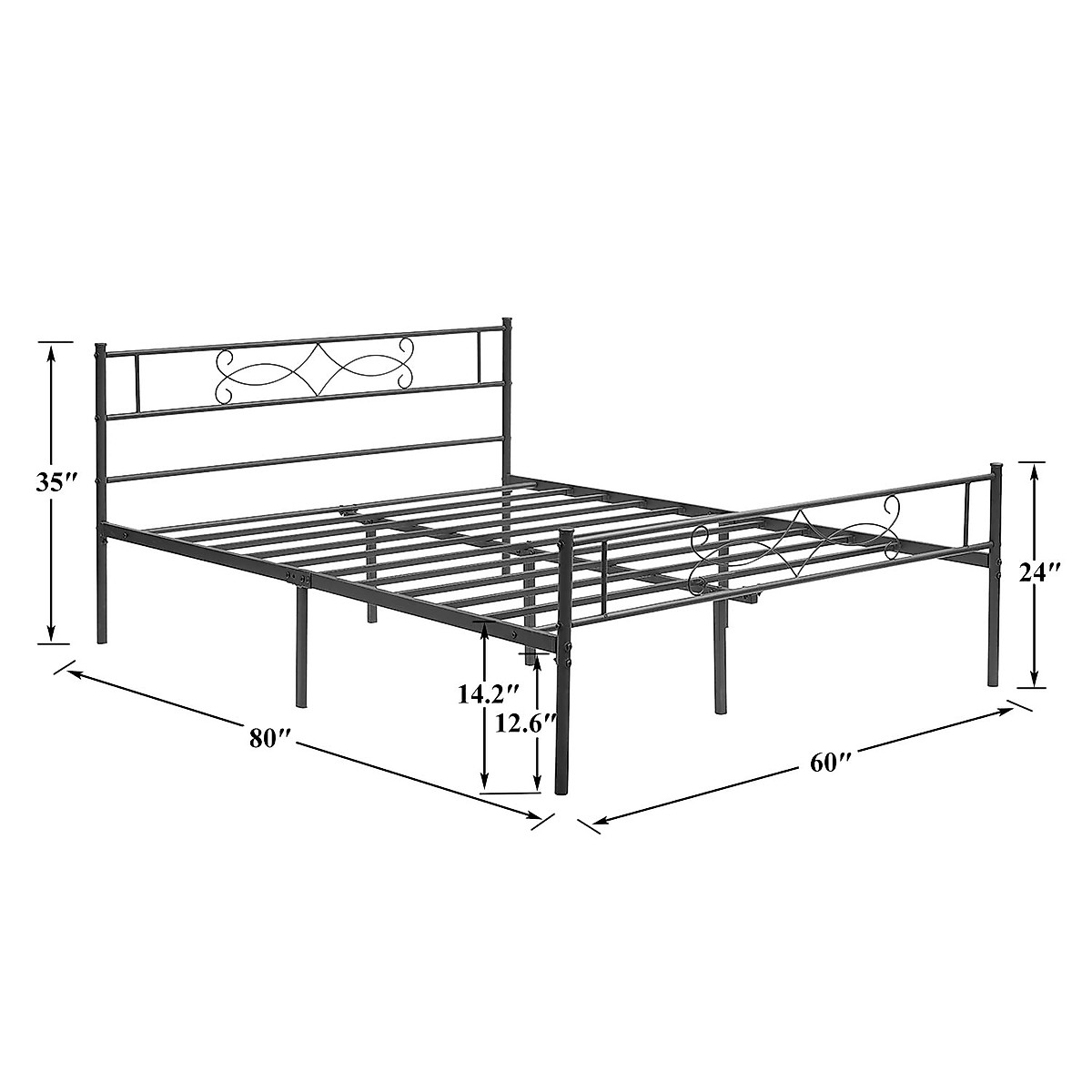 VECELO Queen Size Metal Platform Bed Frame with Headboard,No Box Spring Needed/Mattress Foundation,Flower