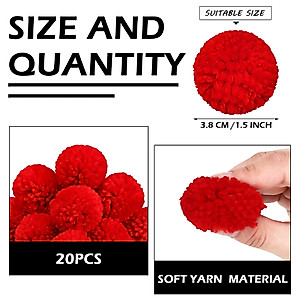 20 Pieces Yarn Pom Poms Christmas Yarn Pom Poms Pom Pom Balls for DIY Handmade Crafts Home Christmas Thanksgiving Party Holiday Hanging Decorations (Red,1.5 Inch)