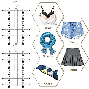 6 Tier Skirt Hangers Space Saving,2 Pack Pants Skirts Hangers with Clips for Women Closet,Non Slip Closet Organizer and Storage Multi Clothes Shorts Hanger Organization Dorm Room Essentials