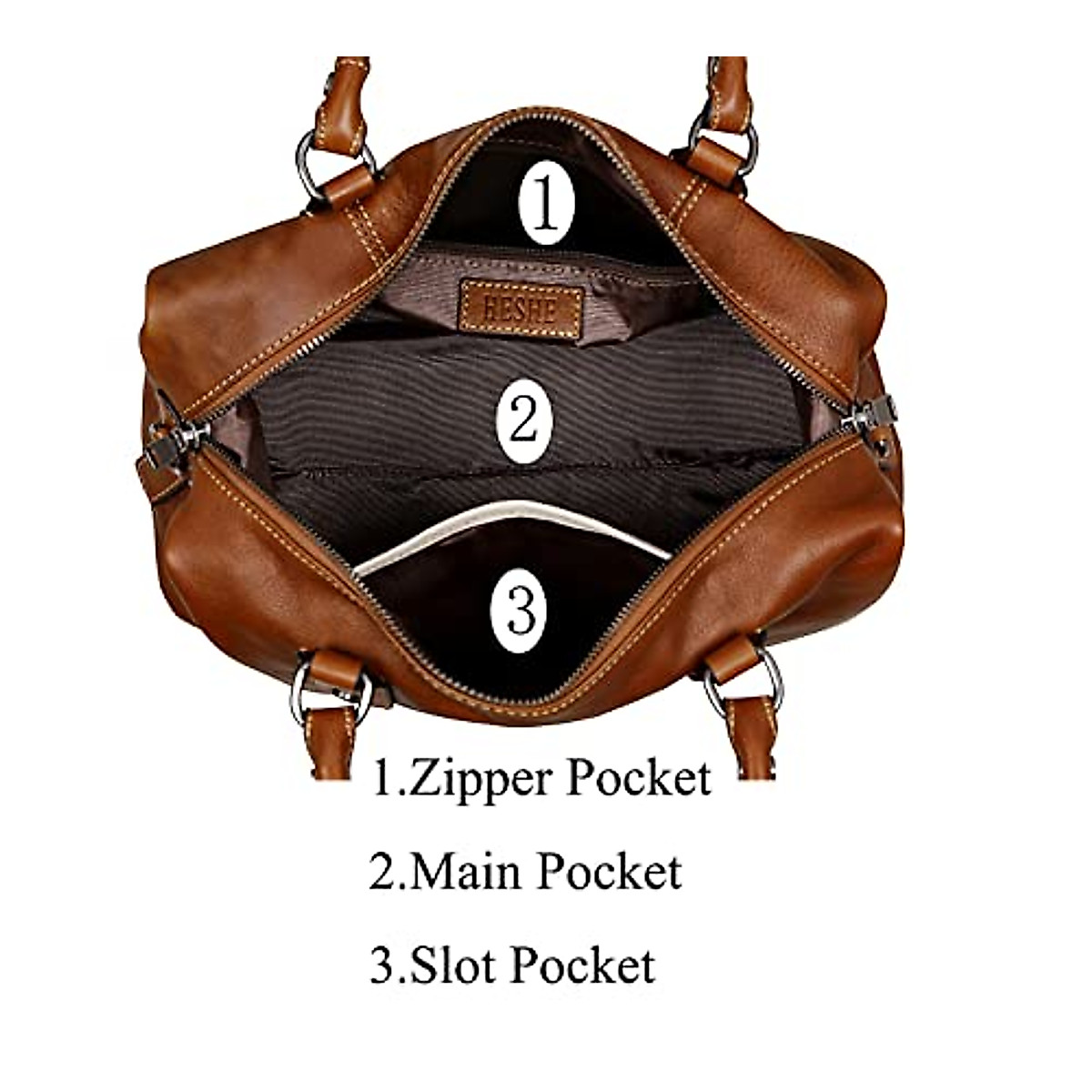 HESHE Genuine Leather Purses for Women Vintage Handbag Shoulder Bag Tote Top Handle Bags Designer Crossbody Satchel (Brown)