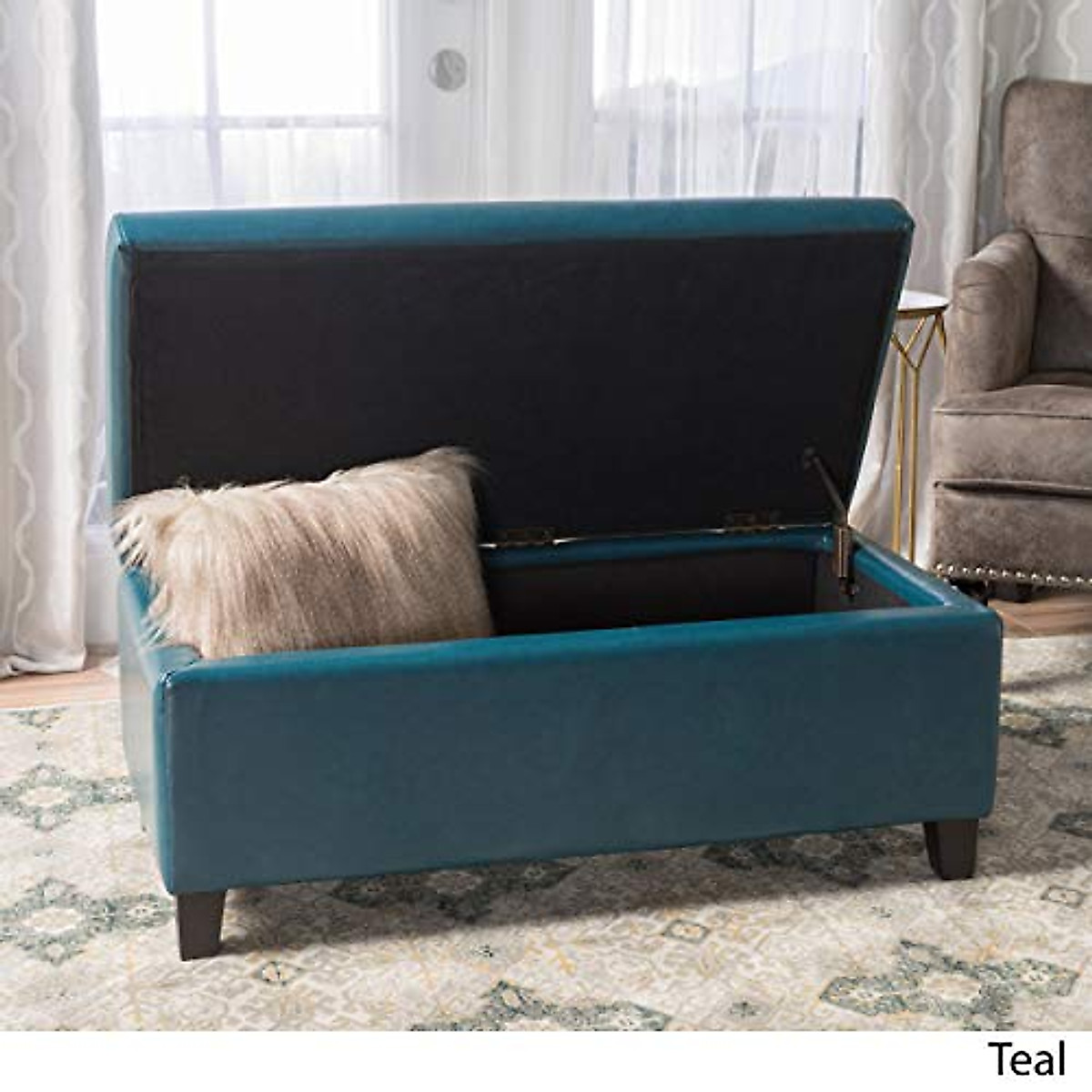 Christopher Knight Home Breanna Leather Storage Ottoman, Teal