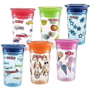 Nuby Tritan No Spill 360 Degree Printed Wonder Cup, Prints May Vary, 1pk