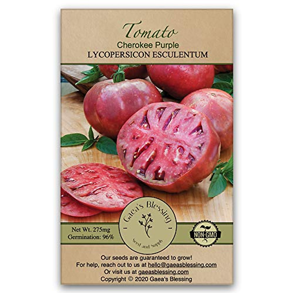 Gaea's Blessing Seeds - Tomato Seeds - Cherokee Purple Slicing Tomato - Non-GMO Seeds with Easy to Follow Planting Instructions - Open-Pollinated 96% Germination Rate