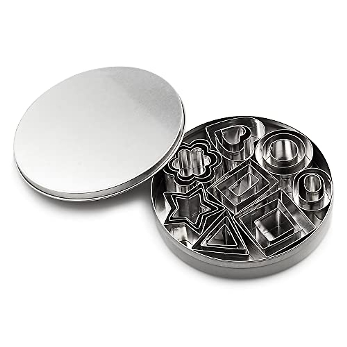 Mini Metal Cookie Cutters Set - 24 Pcs Clay Cutters / Mini Fruit Vegetable Cutters / Star Heart Round Flower Square Mini Cutters - Cookie Cutters for Kids Lunch / Mini Geometric Shapes Cookie Cutters