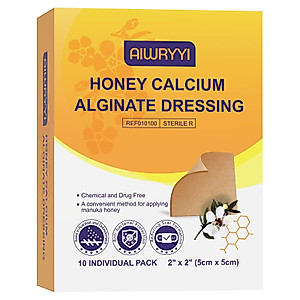 [Pack of 10] Honey Calcium Alginate Dressing 2”x2”, Honey Wound Patches with Calcium, Fast Healing Honey Pads for Bedsores, Surgical Wound, Diabetic Foot Ulcers, Burns and Skin Tears