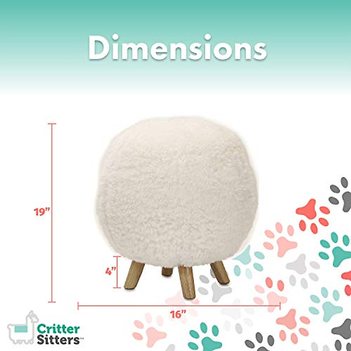 Critter Sitters 19-In. Seat Height Plush White Pouf Ottoman with 4 Spindle Legs, Round Ottoman for Nursery, Bedroom, Vanity, Playroom, and Living Room Decor, Soft and Comfortable Pouf Chair