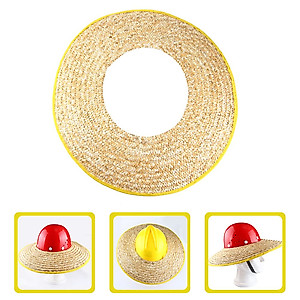 Tofficu Wheat Straw Hard Hat Sun Shade Construction Site Helmet Sunshield Cover