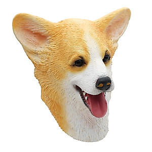 CreepyParty Dog Mask Corgi Mask Halloween Costume Party Latex Welsh Corgi Dog Mask