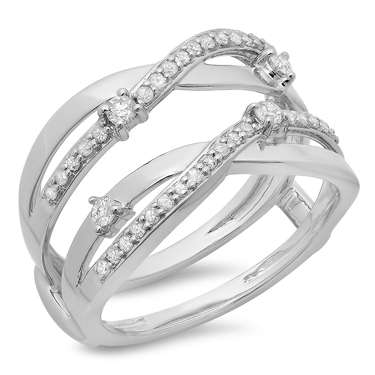 Dazzlingrock Collection 0.40 Carat (Cttw) 14K Round Diamond Wedding Swirl Enhancer Ring, White Gold, Size 6
