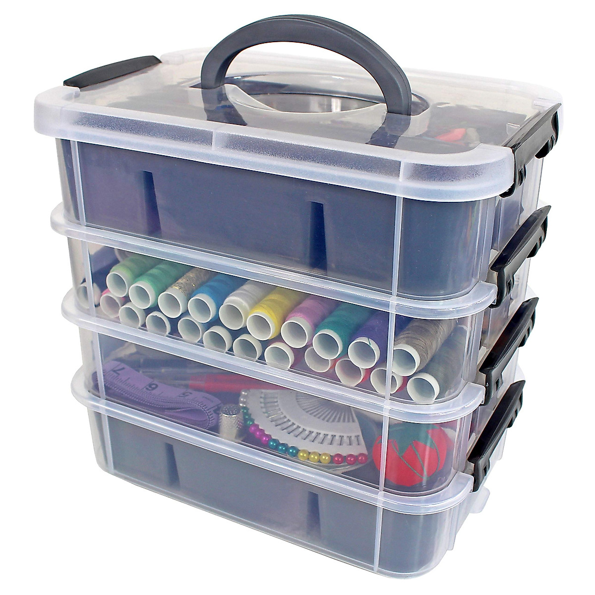 Bins & Things Ultimate Bundle Set of Stackable Storage Containers with 18 Adjustable Comaprtments Case and 2 Tray Case - Craft Storage/Craft Organizers and Storage - Art Supply Organizers.