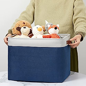 DULLEMELO Collapsible Bundle Baskets 2 Large Baskets 16"x12"x12" + 4 Cube Baskets 11"x11"x11"（White&Blue)