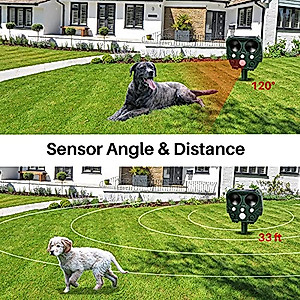 Ultrasonic Animal Repeller, Solar Animal Deterrent with Motion Sensor and Flashing Lights,Outdoor Waterproof Farm Garden Yard Repellent for Cat Rodent Squirrel Dog Rabbit Raccoon Skunk Fox Deer etc