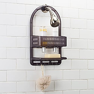 Bath Bliss Molded Shower Caddy | Bathroom Storage | Hangs Over Shower Head | 6 Accessory Hooks | Holds Razors | Washcloths | Accessories | Suction Cup Stability | Grey