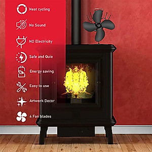 COMBIUBIU Wood Stove Fan 4 Blade Fireplace Fan for Wood Burning Stove,Heat Powered Stove Fan Komin Log Wood Stove Accessories,Silent Operation Circulating Warm Air(Non Electric)