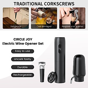 CIRCLE JOY Electric Wine Opener Set 4-in-1 Wine Set with Rechargeable Wine Opener, Rechargeable Wine Aerator Pourer, Foil Cutter and Vacuum Wine Stopper, Gift Set for Wine Lovers, Black