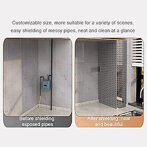 Metal Kitchen Pegboard Organizer Kit With Accessories, Water Heater Pipeline Blocking Plate, Home Office Garage Wall Mount Display Panel, L-type Gas Pipe Shielding Cover(Grey,(W x D x H) 25x15x80CM)