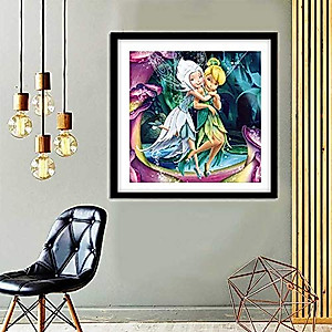 DIY 5D Diamond Art by Number Kits, Tinker Bell Fairy Angel Pretty Fairies Round Full Drill Acrylic Embroidery Cross Stitch Arts Craft Supply for Home Wall Decor Adults 11.8x11.8 inches