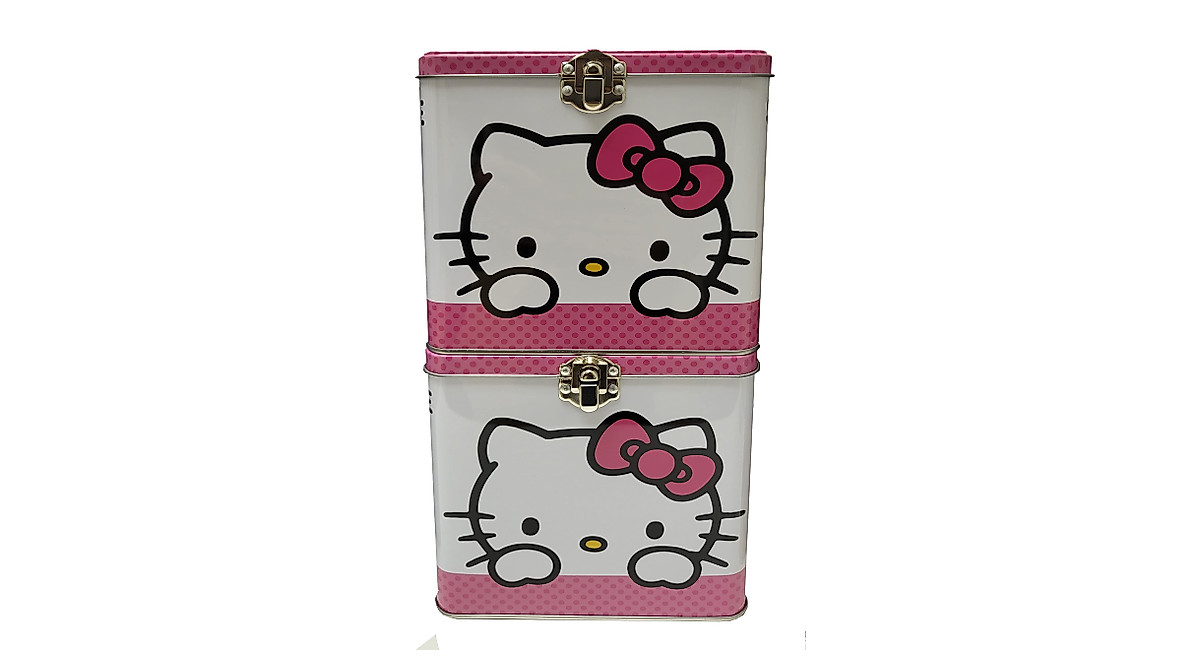 Hello Kitty Stackable Tin Box - Store & Carry Pink/White