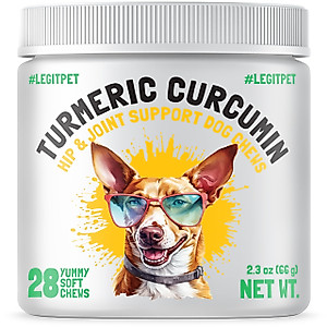 Turmeric Curcumin Hip & Joint Dogs Supplement Anti-Inflammatory Support for Arthritis & Mobility with Collagen & BioPerine Pain Relief Antioxidant Digestive Cardiovascular and Liver Health 28 Chews