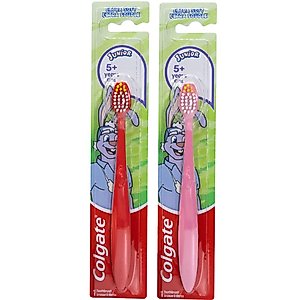 Colgate Bunny Toothbrush, Junior 5+, Extra Soft (Colors Vary) - Pack of 2