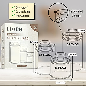SET OF 3 Glass Storage Jars with Airtight Lids - Kitchen Storage Containers - Preserve Food Freshness by Expelling Excess Air - Pantry Borosilicate Glass Canisters - Coffee Beans - Nuts .. 33,23,14 OZ