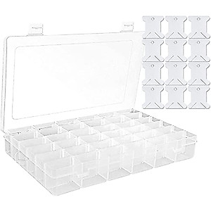 36 Grids Clear Plastic Organizer Box Storage Container Jewelry Box with Adjustable Dividers for Beads Art Crafts Jewelry Fishing Tackles with 12 Floss bobbins