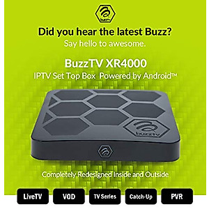 BuzzTV XR4000 - Android 9.0 IPTV Set-Top Box with IR-100 Remote - Faster Than Ever Before - 4K Ultra HD - 2GB RAM 16GB Storage - Latest Graphics Processor - Dual Band WiFi