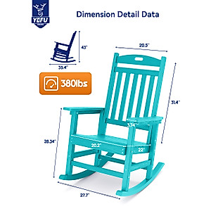 YEFU Outdoor Rocking Chair, Poly Lumber Rocking Chairs for Porch Set of 2 with High Back, Poly Rocking Chair Look Like Real Wood, Widely Used for Patio, Lawn, Indoor,380lb Heavy Duty(Aruba Blue)