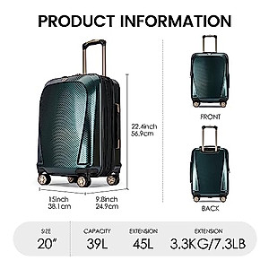 GinzaTravel Luggage Expandable 3 Piece Sets Rare Color PC+ABS Suitcase Set with Smooth wheels and TSA lock