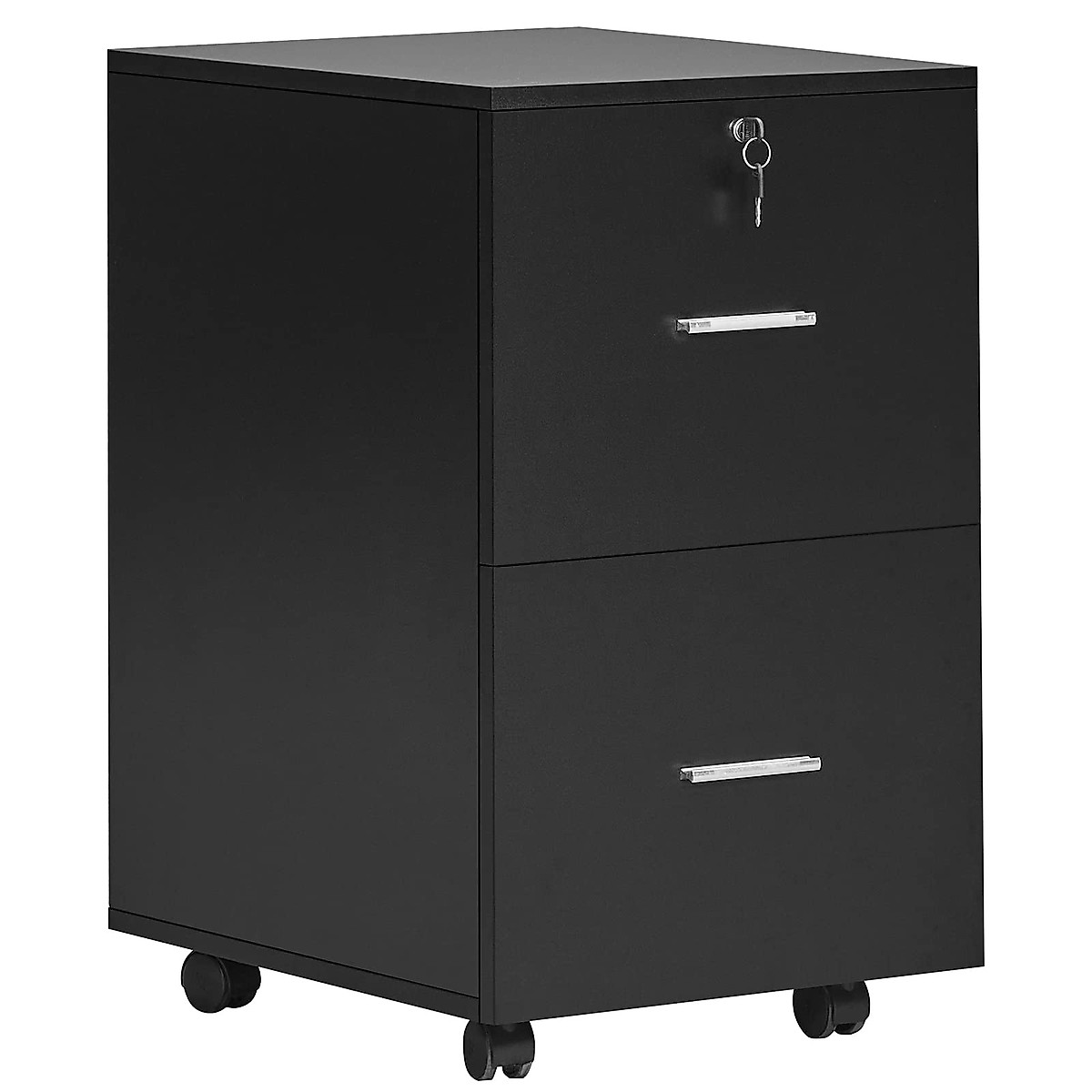 GreenForest File Cabinet 2 Drawers Wooden Vertical Filing Cabinet with Lock Rolling Mobile Office Pedestal File Cabinet for Hanging File Folders Home Office Storage Cabinet, Black