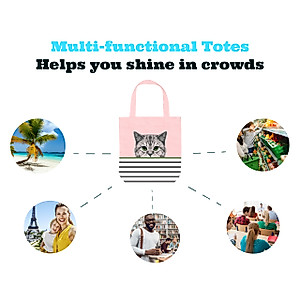 Cute Cat Pink Tote Bag - Cat Gifts for Women - Pink Black Cat Gifts for Cat Lovers - Cat Mom Gifts - Birthday Bags for Cat Lover Gifts - Teacher, Book Tote Bag - Large Reusable for Shopping (Pink Cat)