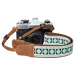 Camera Strap - 1.5" Cowhide Head Shoulder Neck Strap ,Retro Jacquard Embroidery Multi-pattern camera straps for Cameras and Binoculars,Cute Adjustable Thin Strap for Adults & Kids(Vintage White）