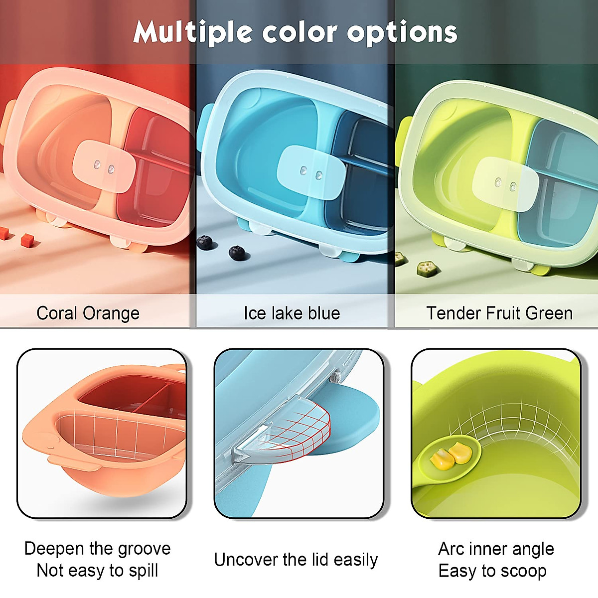 Kids Divided Plate, 3 PCS(Plate with Lid and Inner Dish), Toddler Dishes Tableware, Dishwasher-Safe for Baby Feeding Dinner Plate (Tangerine)