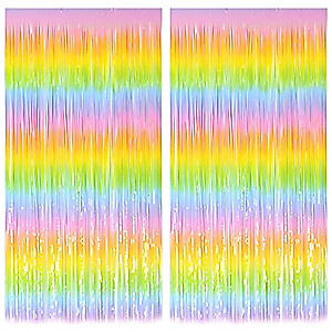 Pastel Rainbow Foil Fringe Curtain - GREATRIL Pastel Rainbow Backdrop Streamers for Kids Birthday/Classroom Decor/Unicorn/Princess/Halloween/Christmas Party Decorations (2 Pack)
