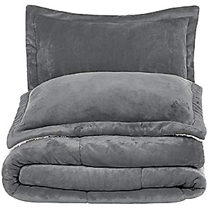 Amazon Basics Ultra-Soft Micromink Sherpa Comforter Bed Set - Charcoal, Full/Queen & Down-Alternative Pillows, Soft Density for Stomach and Back Sleepers - Standard (Pack of 2), White