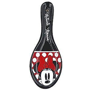 Jerry Leigh Classic Minnie Mouse Face with Polka Dots Ceramic Spoon Rest, Collectible Disney Themed Kitchen Decor Accessories, Fun Utensil Holders for Cooking and Baking, Black, White, Red, 9 inches