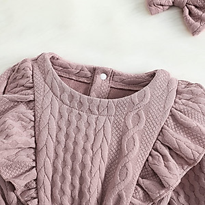 Baby Girl Knit Dress Long Sleeves Sweater Dress Toddler Fall Winter Outfits with Bowtie (Pink, 6-12 Months)