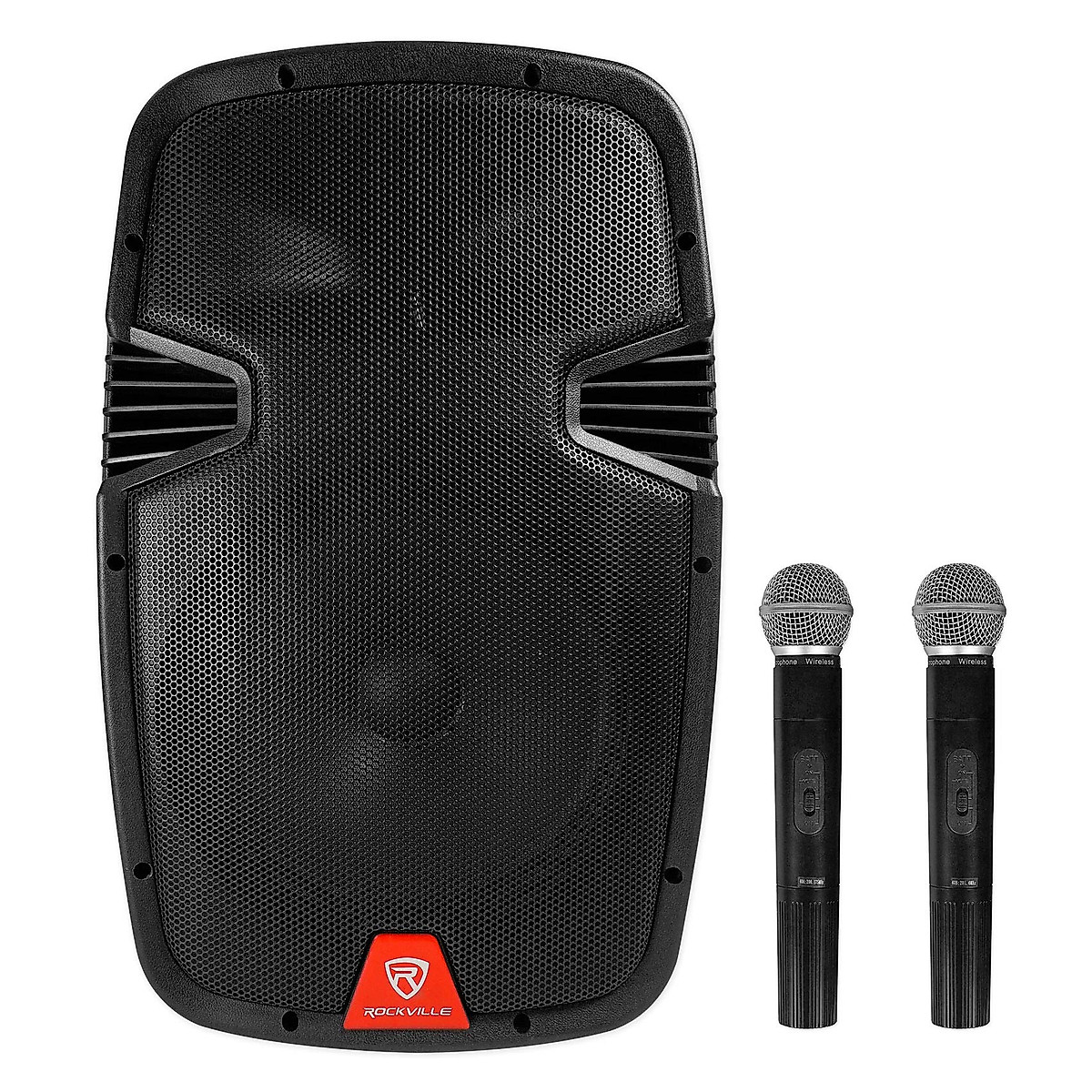 Rockville RAM12BT 12" Rechargeable Powered 600W PA Speaker+2 Mics+Bluetooth+Stand