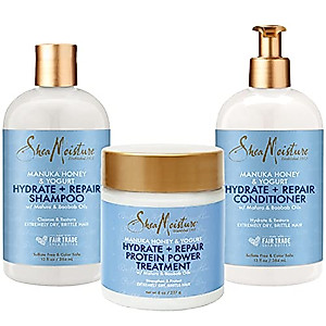 Shea Moisture Shampoo and Conditioner Set 13 Fl Oz Ea Bundled with Protein Power Treatment 8 Fl Oz. Manuka Honey & Yogurt Hydrate + Repair Hair, Vitamin C, Sulfate Free & Hair Color Safe 