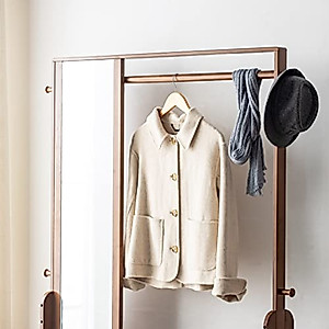 CROSS WIN Bamboo Wooden Garment Rack Freestanding Closet Organizers and Storage Drawers with Mirror&Hooks, Coat Rack, Open Wardrobe for Entryway (40.6(L) x 13 (W) x 66.5 (H))