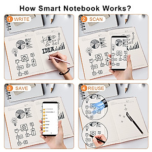 JIJLIFE Smart Reusable,and Durable keyboard pattern A5 Size (8.27"×5.9") Premium Orange Leather Notebook With An Erasable blue/black refill Pen And a Free Notebook of Ordinary And a Set of Brightly Colored Memo And Paper Clips