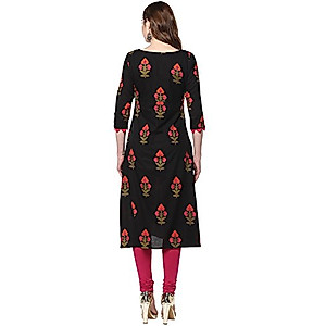 Janasya Indian Women's Tunic Tops Cotton Kurti for Women(JNE2170-KR-436-XXL) Black