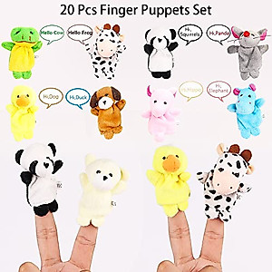 20Pcs Finger Puppets Set - Soft Plush Animals Finger Puppet Toys for Kids, Mini Plush Figures Toy Assortment for Boys & Girls, Party Favors for Shows, Playtime, Schools
