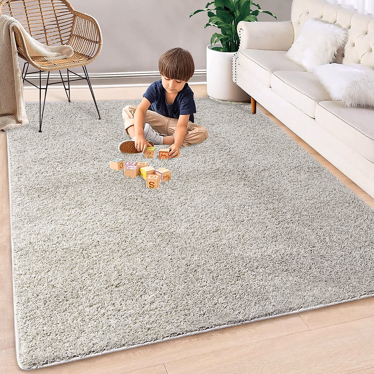Fashionwu Grey Shag Rug 11 x 15 Shaggy Area Rug for Bedroom Soft Luxury High Pile Fluffy Rug Modern Fur Rug Non-Slip Cozy Furry Plush Rugs Carpet Accent Rug for Living Room Bedroom, Gray, 11 x 15 Feet