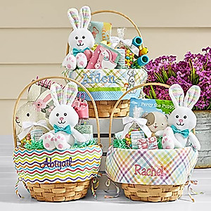 Let's Make Memories Personalized Easter Basket - Create Your Own - Wicker Basket - Embroidered Liner - Medium - Pink Bunny Applique